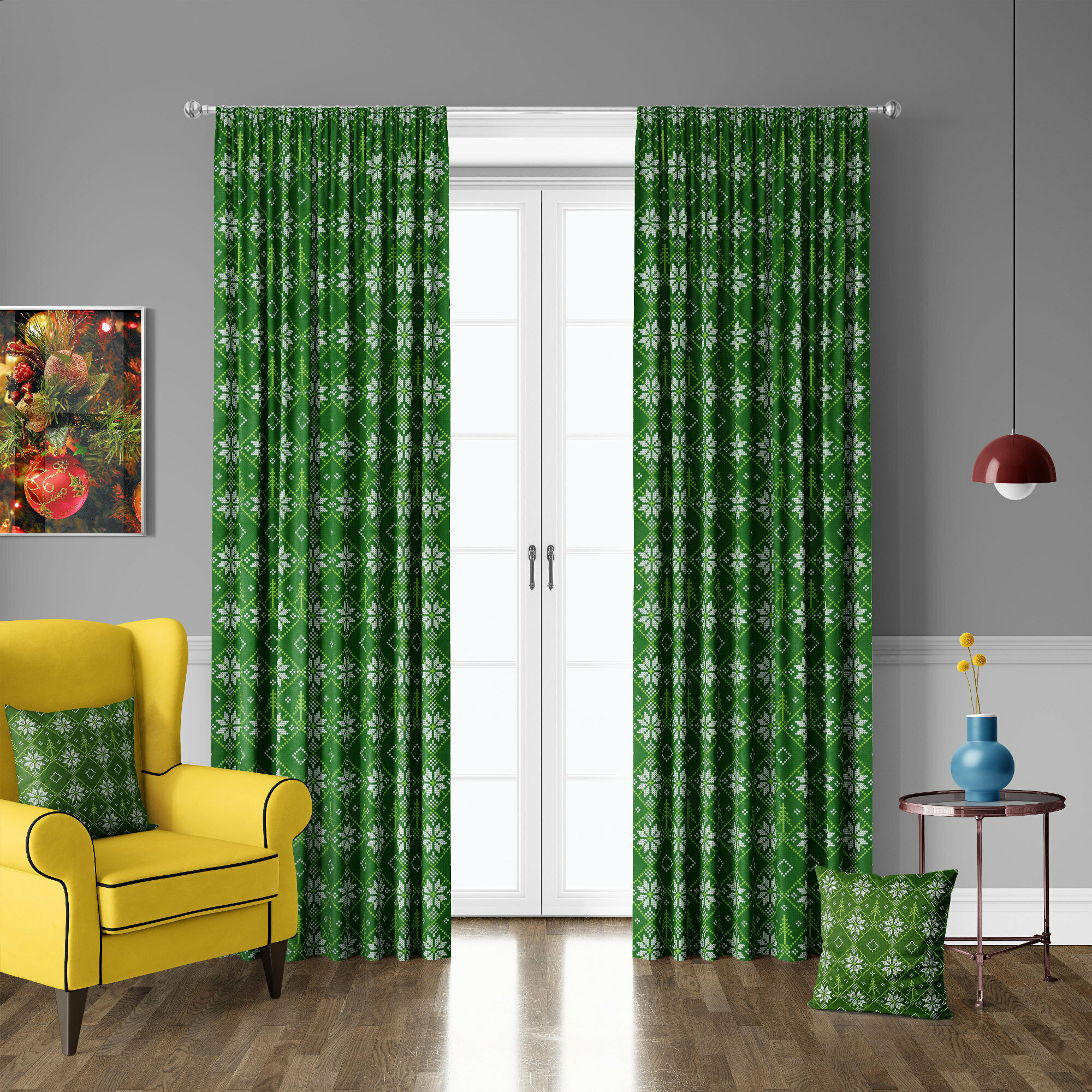 Шторы для комнаты / Новогодние шторы / Фотошторы из ткани габардин 145-260 см 2 шт. /3D шторы / Для гостиной, спальни и кухни