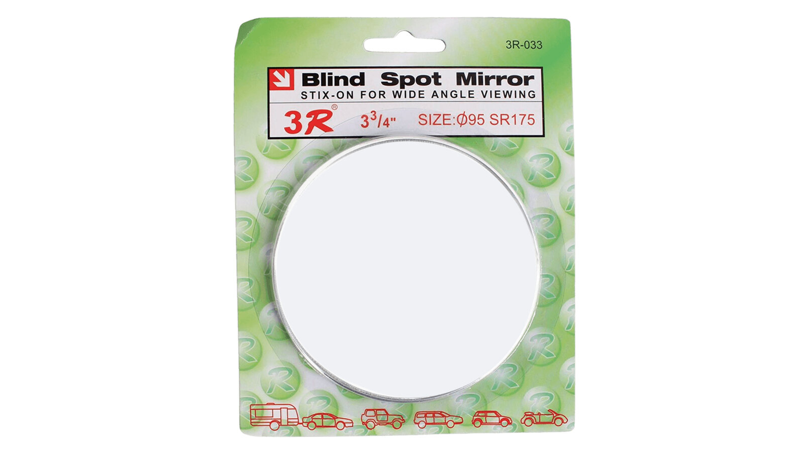 Зеркало дополнительное 3R-033 ALUMINIUM мертвой зоны 95мм сферическое внешнее скотч