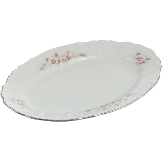 Блюдо Bernadotte "Бледные розы отводка платина" овальное 26 см