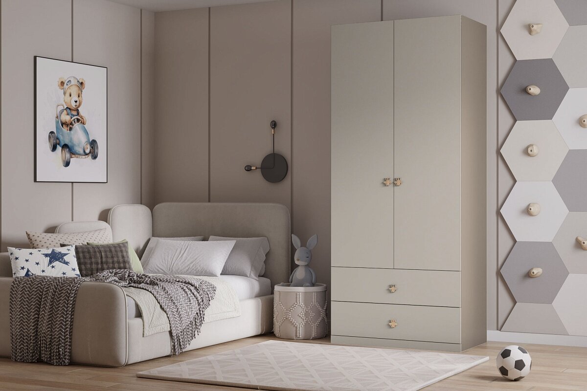 Шкаф распашной МебельЛэнд24 Скарабей Mini - 2.2 Кашемир 90x52x210 бежевый для одежды двухдверный с 2 ящиками