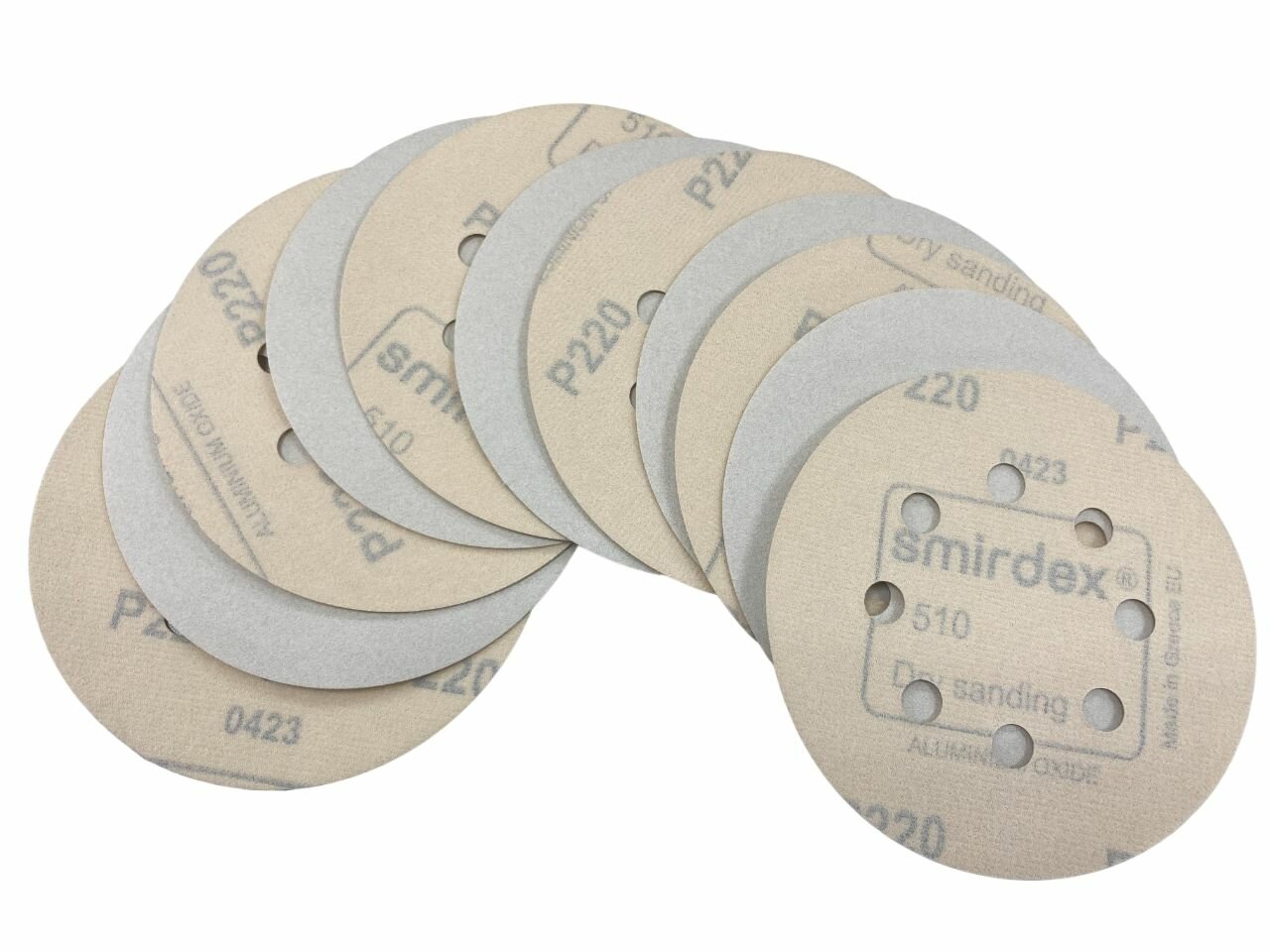 Круг шлифовальный Smirdex 510 White Line, 125 мм, 8 отверстий, оксид алюминия P220 (10 шт.)