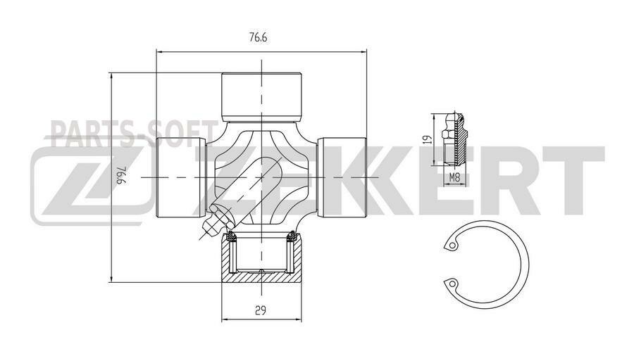 Крестовина карданного вала 29x76 6 / Chery Tiggo (T11) 06- Great Wall Hover H5 11- Toyota Hilux (N Zekkert арт. kg-1141