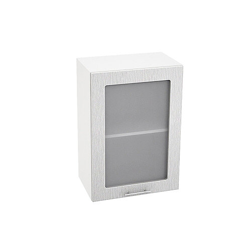 Кухонный шкаф навесной, Кухня Валерия, ШВ500 со стеклом, Белый / Дождь Серебряный металлик