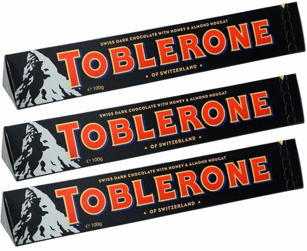 Темный Шоколад Toblerone с медово-миндальной нугой, 100г х 3шт