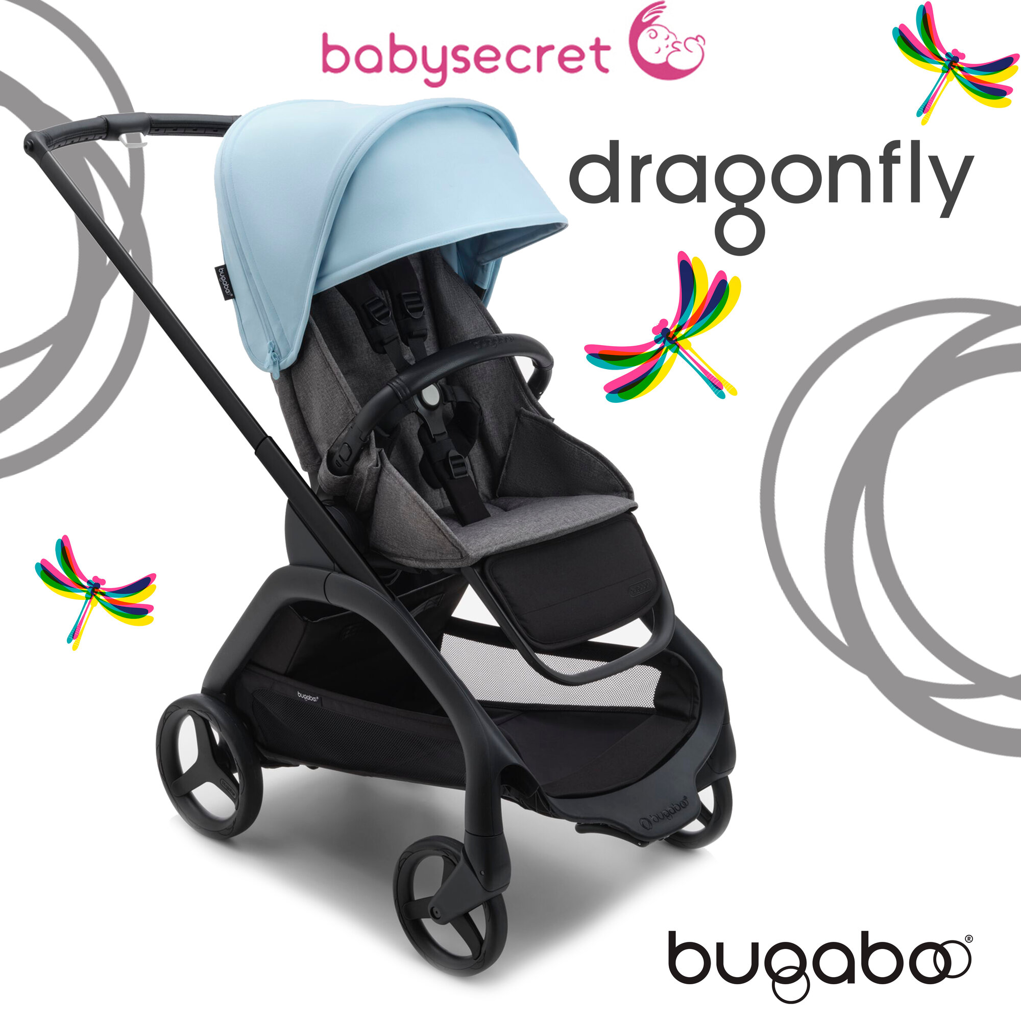 Коляска прогулочная Bugaboo Dragonfly на шасси Black/grey/skyline blue