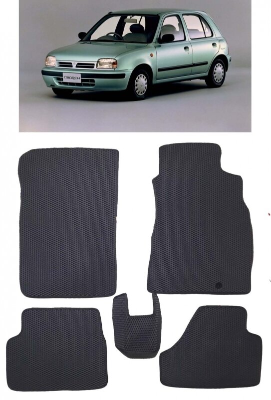 Ева коврики Nissan March II (K11) правый руль 1992 - 2002/ Ева ЭВА сота/ цвет Черный c серой окантовкой / EVA Smart / коврики в салон автомобиля Ниссан