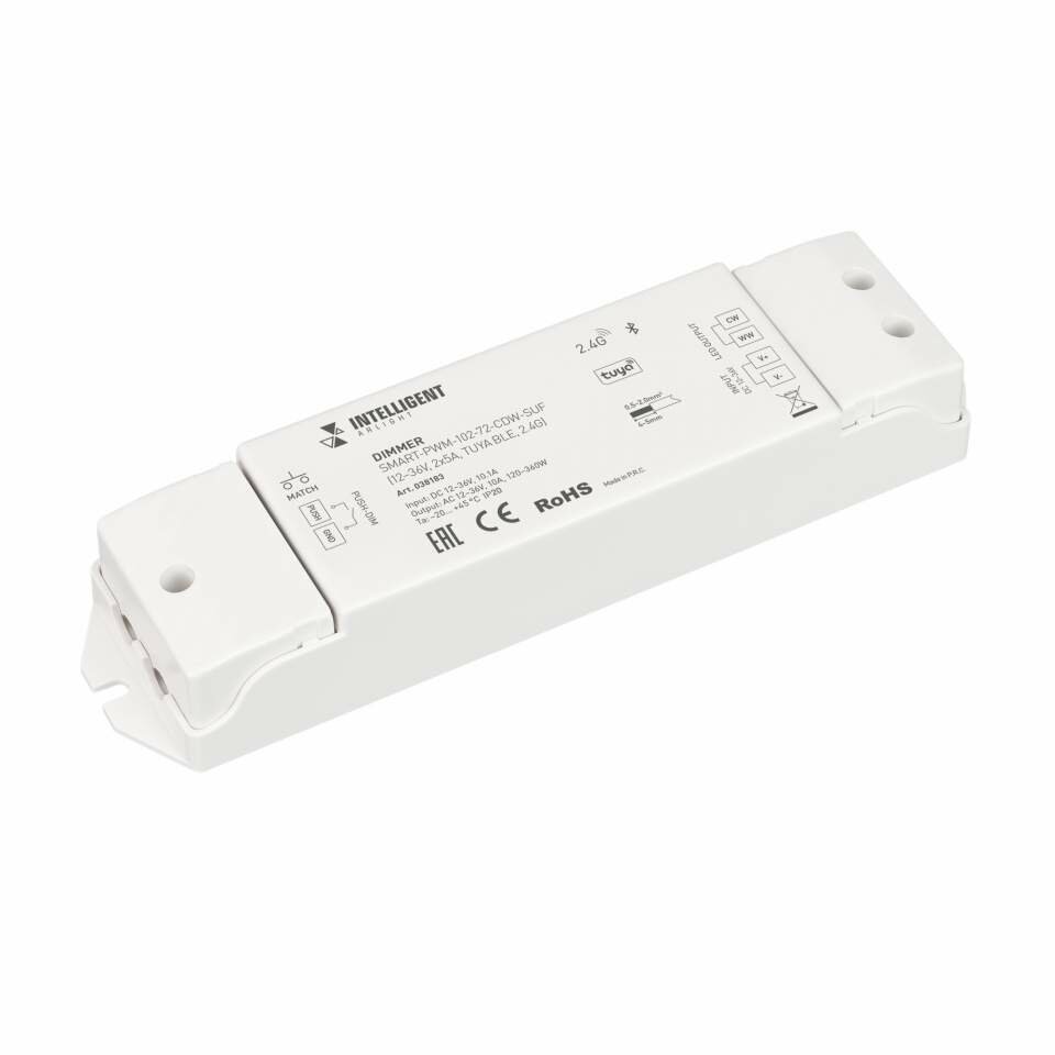 038183 ARLIGHT Диммер SMART-PWM-102-72-CDW-SUF (12-36V, 2x5A, TUYA BLE, 2.4G) (IARL, IP20 Пластик)