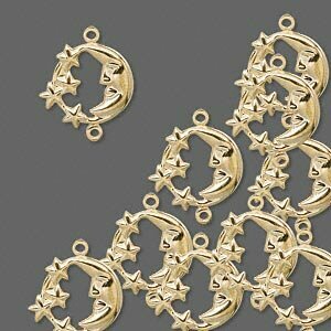 Коннектор, 16х14мм, месяц со звездами, базовый материал - латунь, позолоченный, 1 шт.