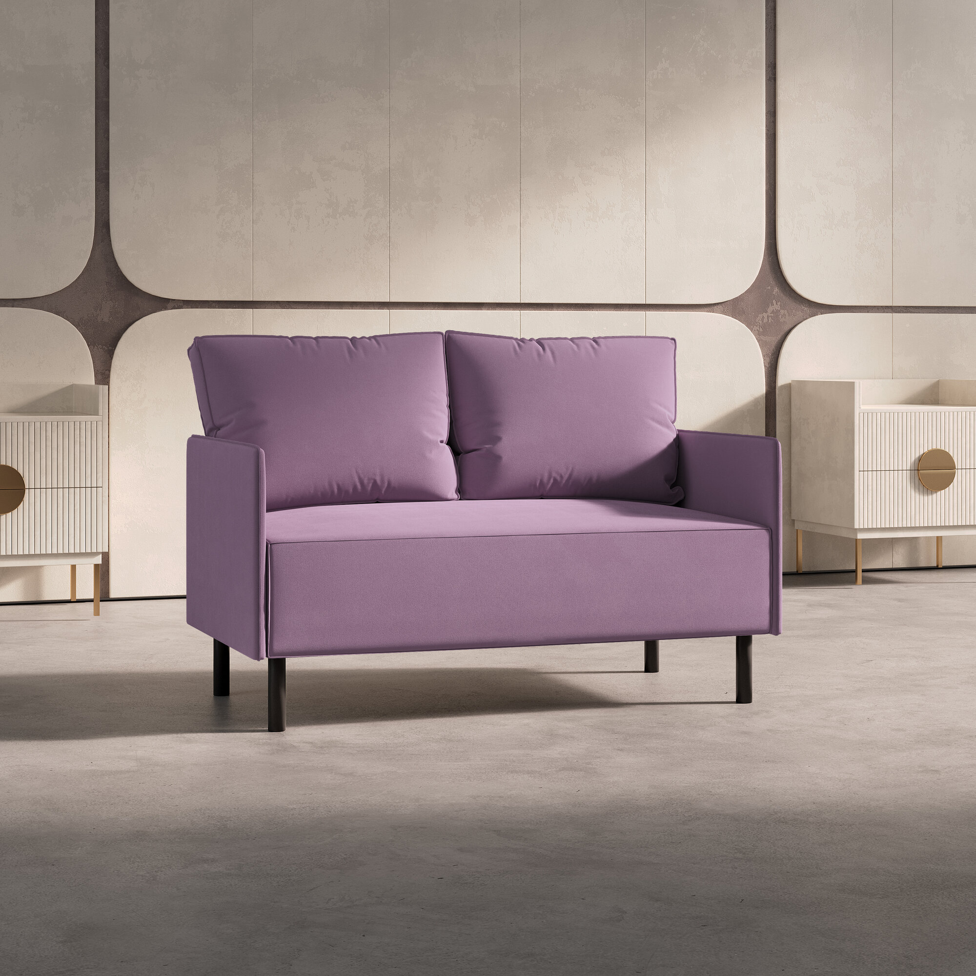 Диван ORION, на ножках, в квартиру, в офис, 117 см, антивандальный велюр, сиреневый