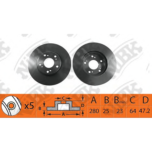 NIBK rn1405 (45251S1AE40 / 45251SEAE00 / 45251TV0E00) диск тормозной Honda (Хонда) Accord (Аккорд) 2.0 2003 (Комплект 2 штуки)