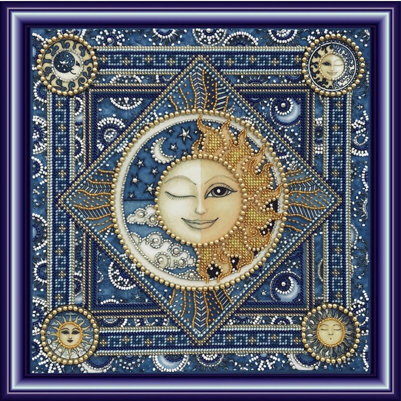 Набор для вышивания Larkes #Н3506 Луна и солнце, Вышивка бисером, 22 х 22 см