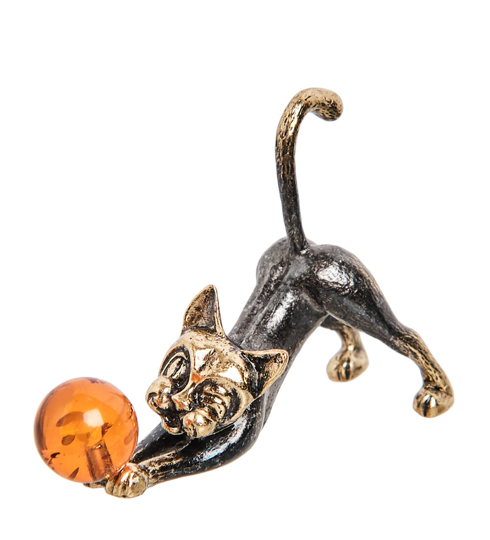 Фигурка 'Кошечка' (латунь, янтарь)
