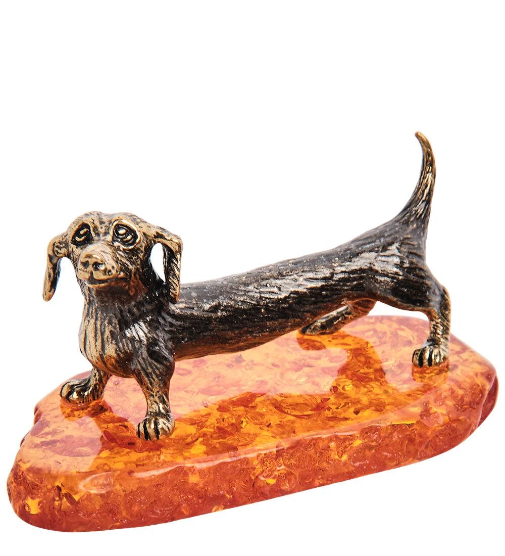 Фигурка 'Такса Паро' (латунь, янтарь)