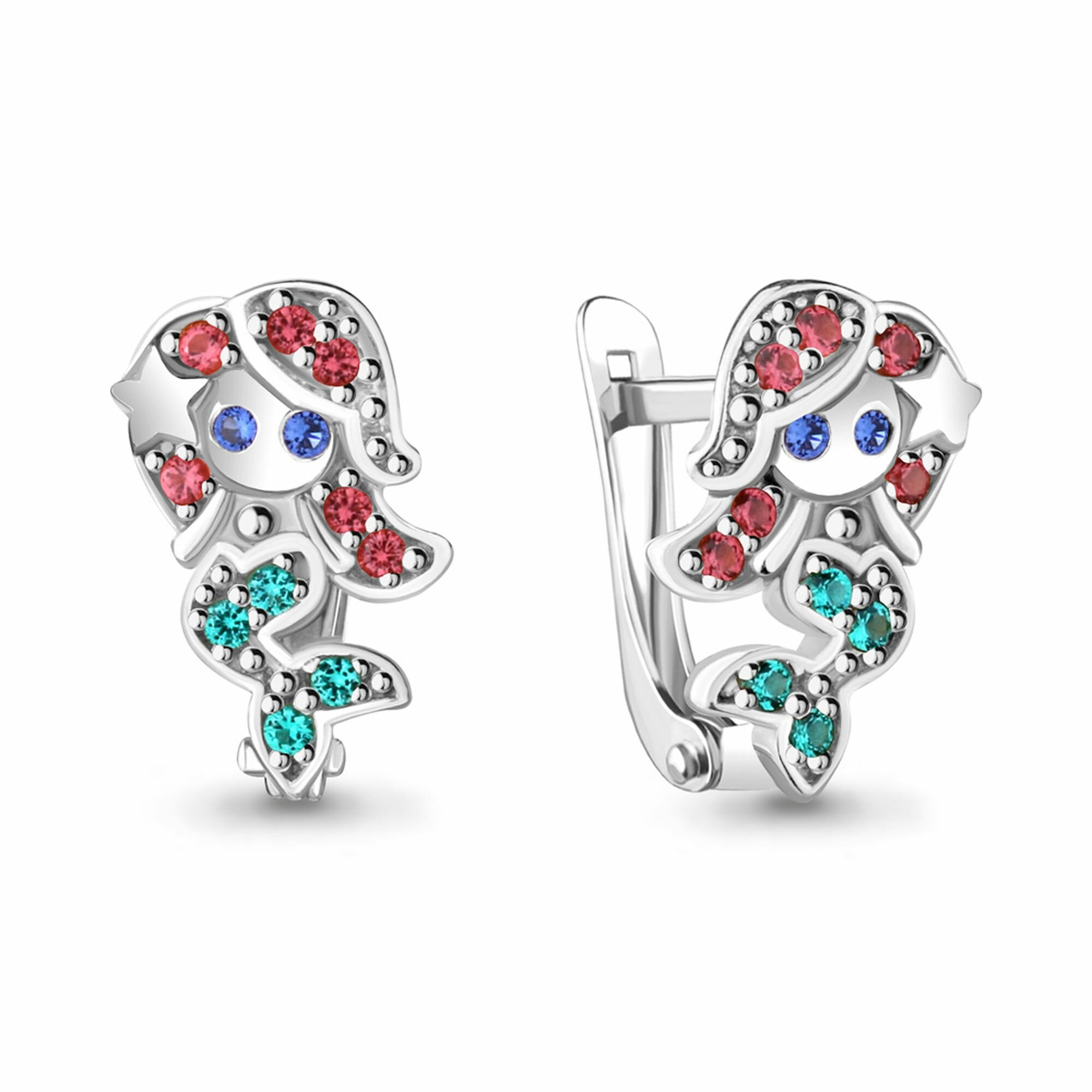 Серьги, серебро, 925 проба, родирование, изумруд синтетический, турмалин, сапфир синтетический