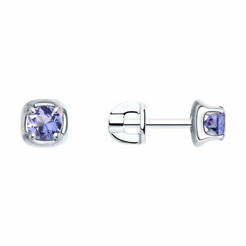 Серьги пусеты, серебро, 925 проба, родирование, танзанит