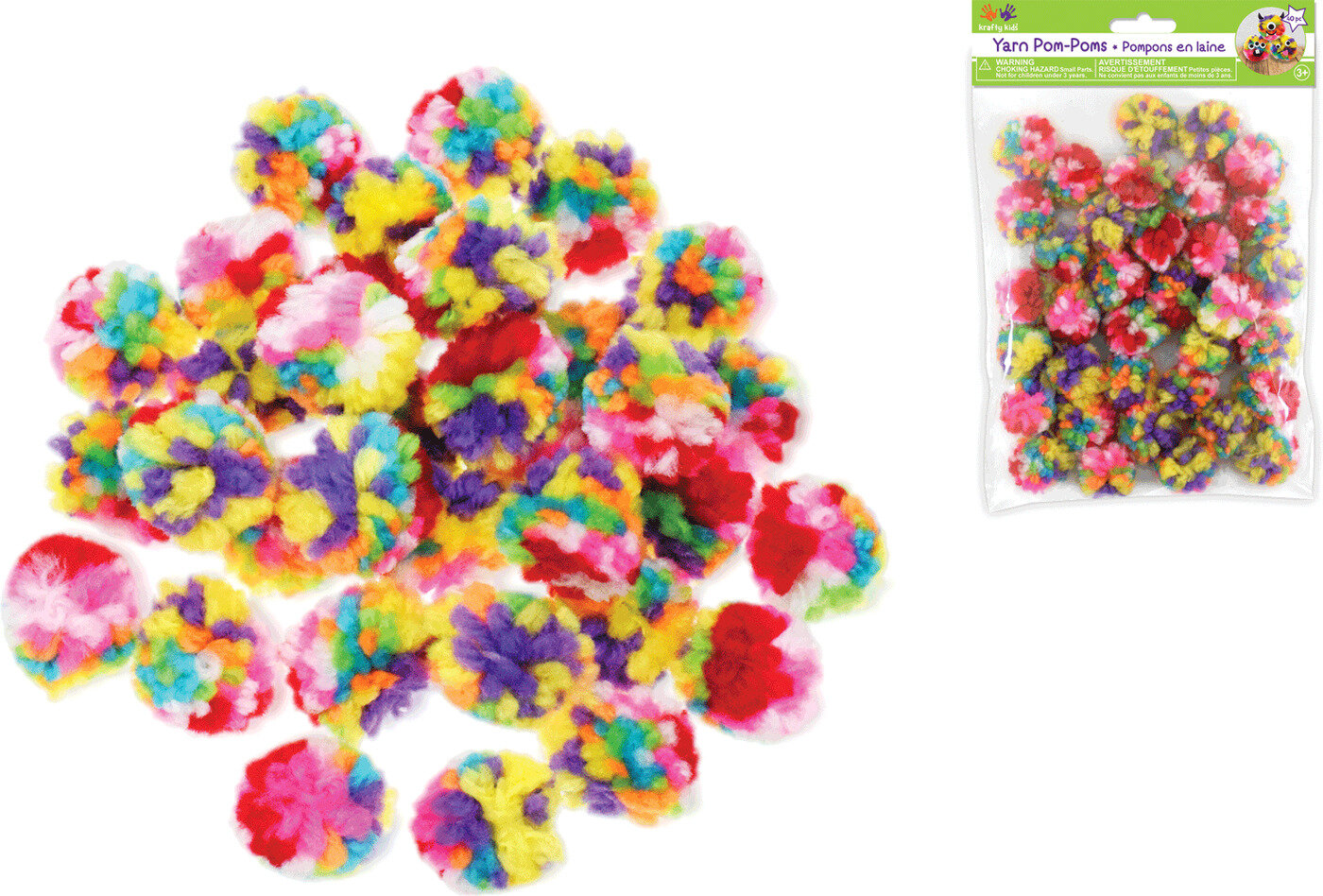 Набор разноцветных помпонов из пряжи (2.5 см, 40 шт.)