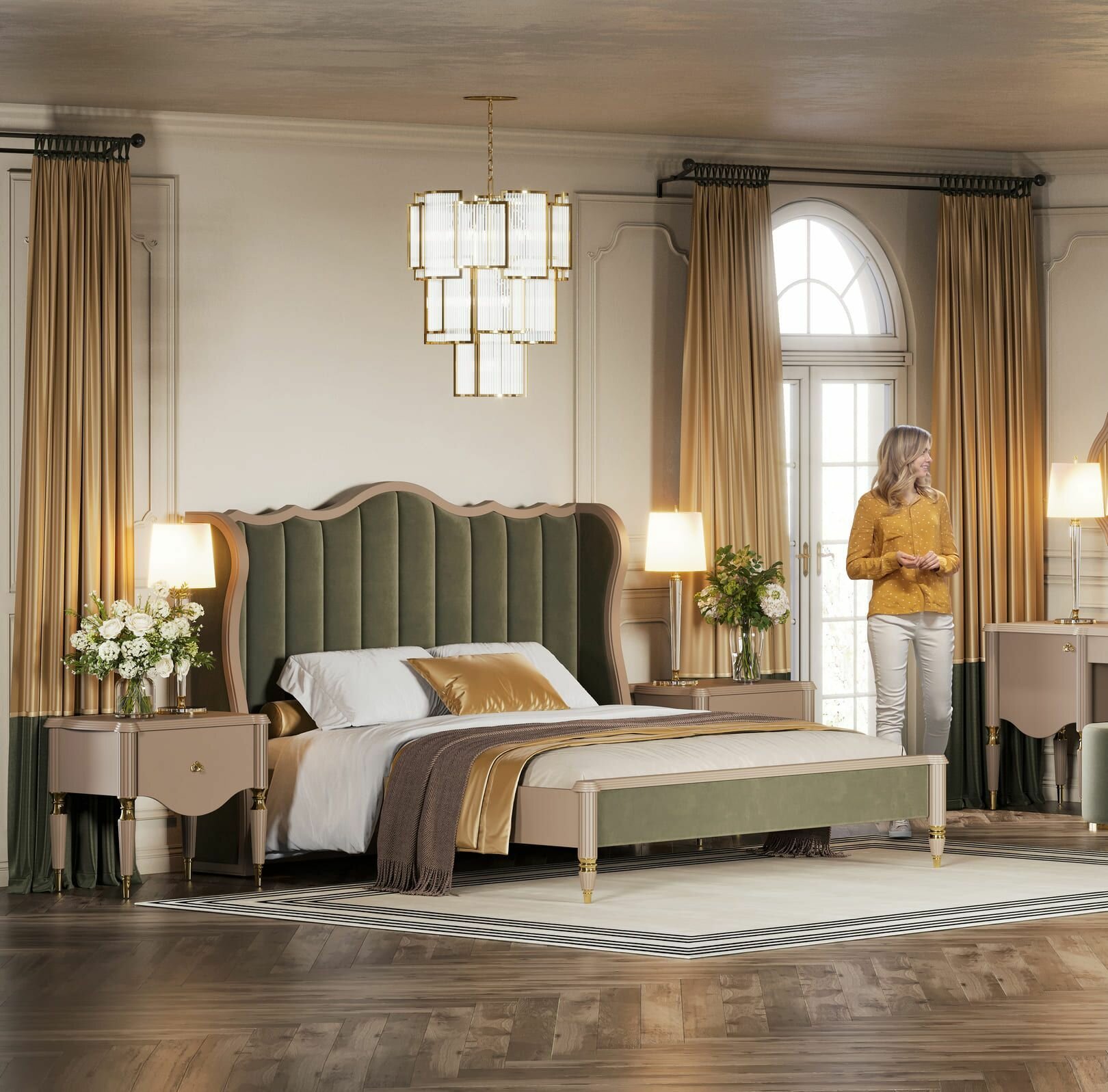 Спальный гарнитур Арида София беж/зеленый (Кровать 1,8; Шкаф 4 дв)