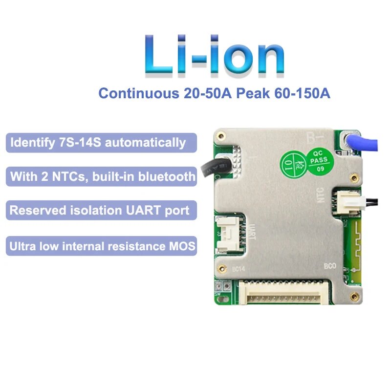 JBD Smart BMS 20A-50A для электровелосипеда 14S 30A Uart BT, Li-ion Built-in BT
