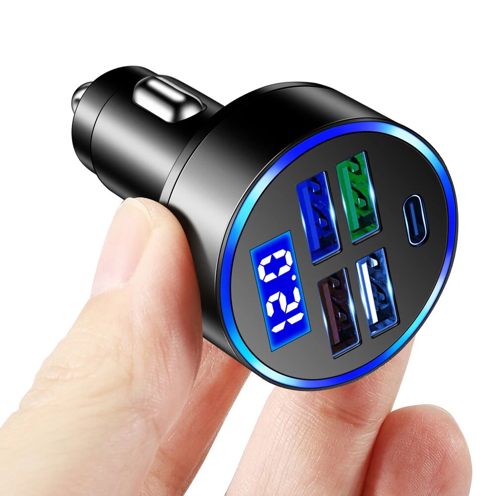 Автомобильное Зарядное Устройство USB 3.1A С 5 Портами, LED-дисплеем, Быстрой Зарядкой PD Type C QC3.0, Адаптер USB C Для iPhone