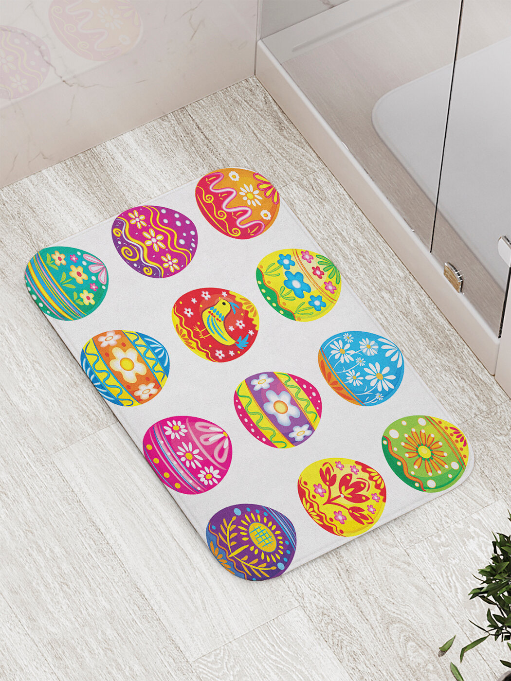 Коврик для ванной комнаты, туалета "Раскраска пасхальных яиц" противоскользящий, 52х77 см, JoyArty