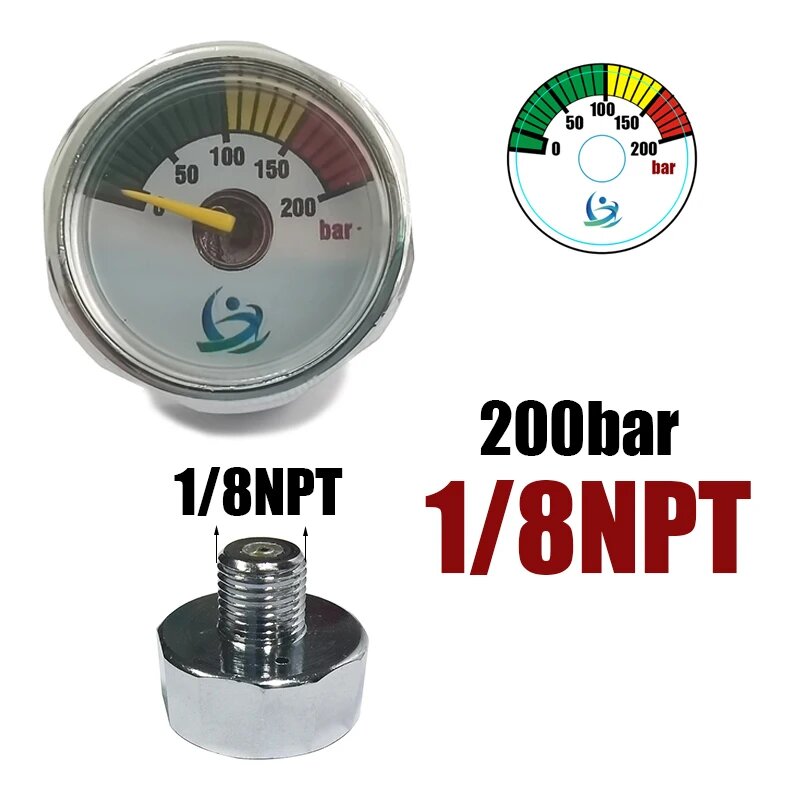 Манометр 200 bar 1/8NPT из нержавеющей стали