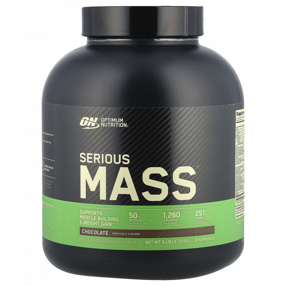 Optimum Nutrition, Serious Mass™, гейнер, шоколад, 2,72 кг (6 фунтов)
