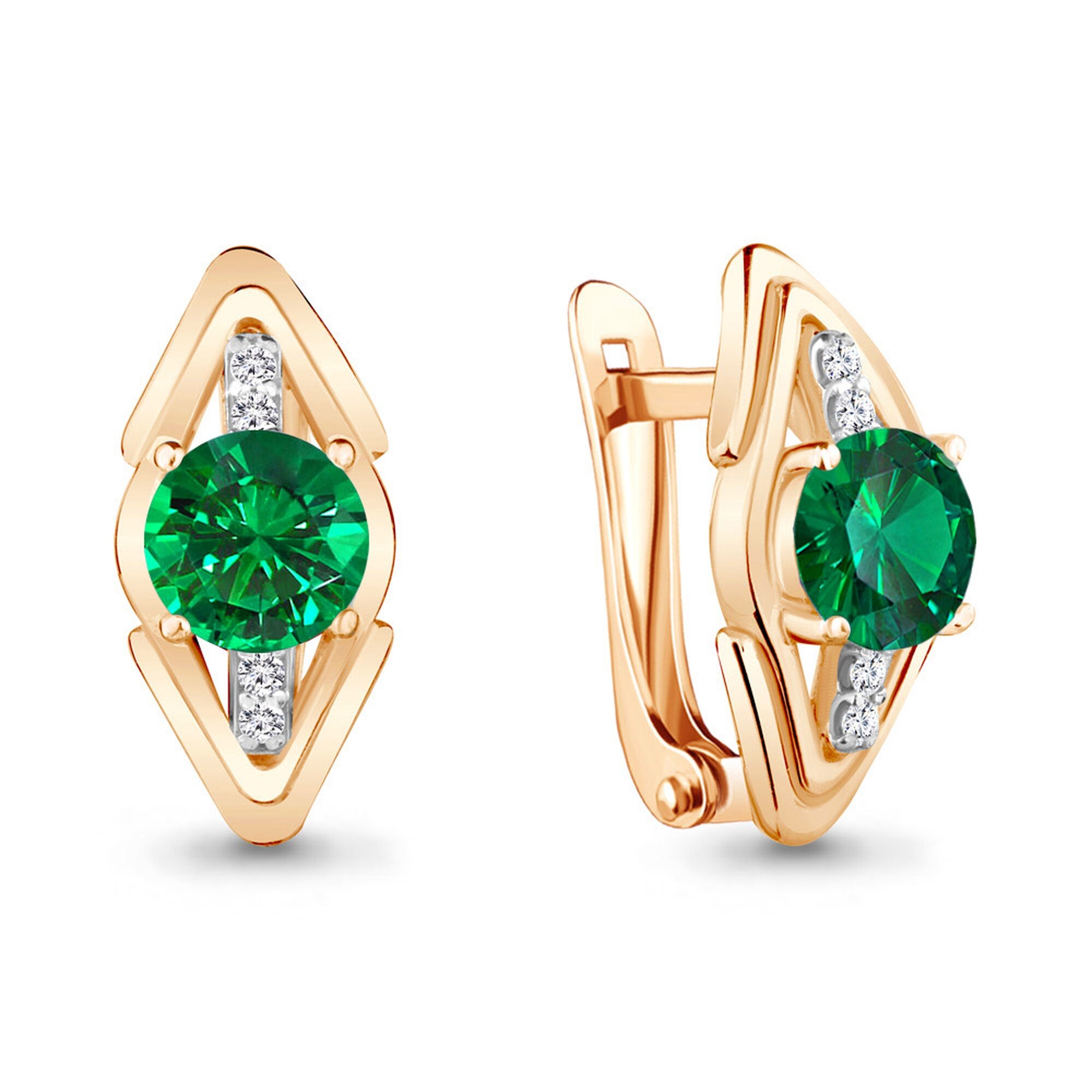 Серьги, серебро, 925 проба, золочение, фианит, изумруд синтетический