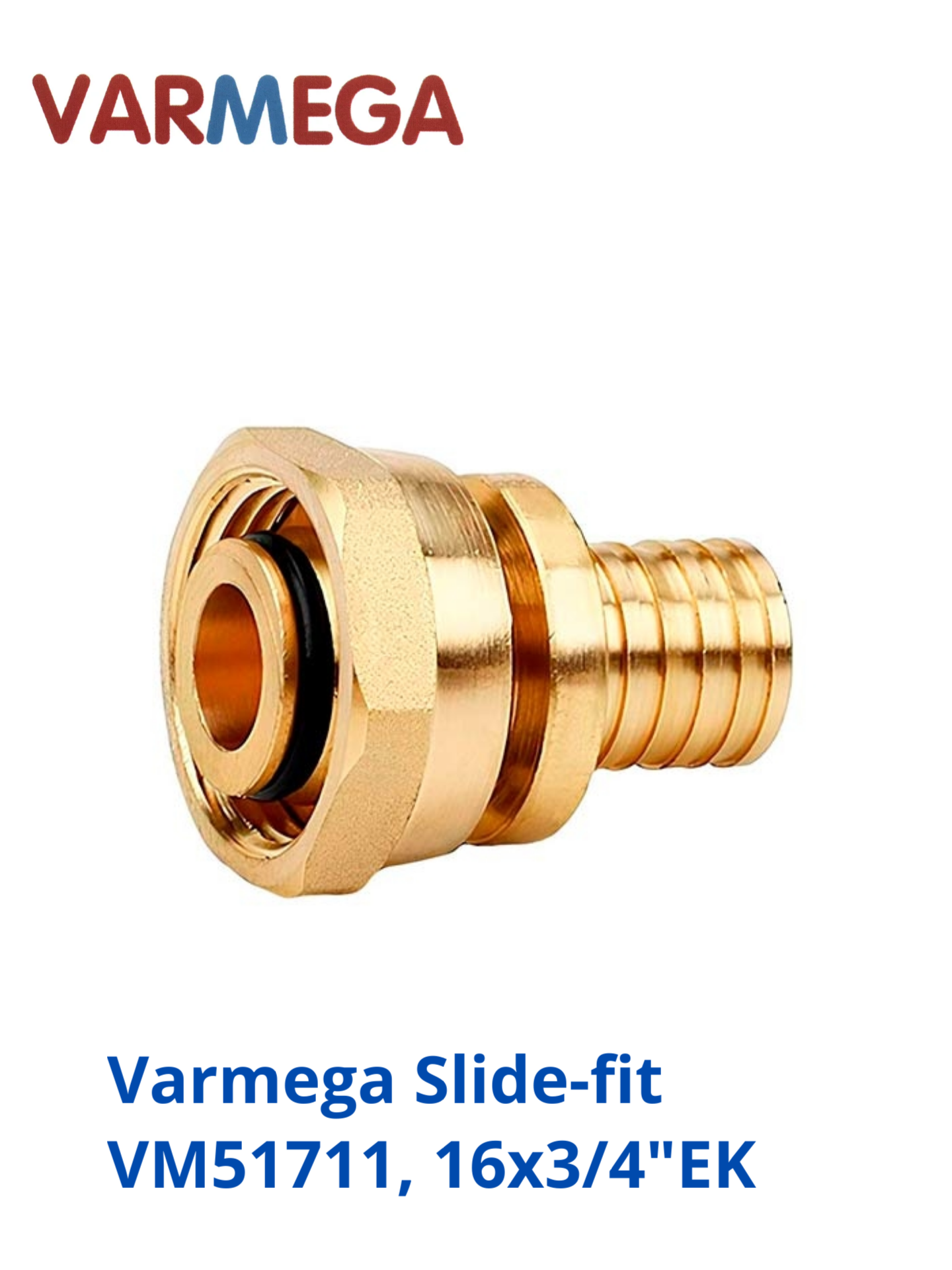 Муфта евроконус с накидной гайкой Varmega Slide-fit VM51711, 16x3/4"EK, аксиальная