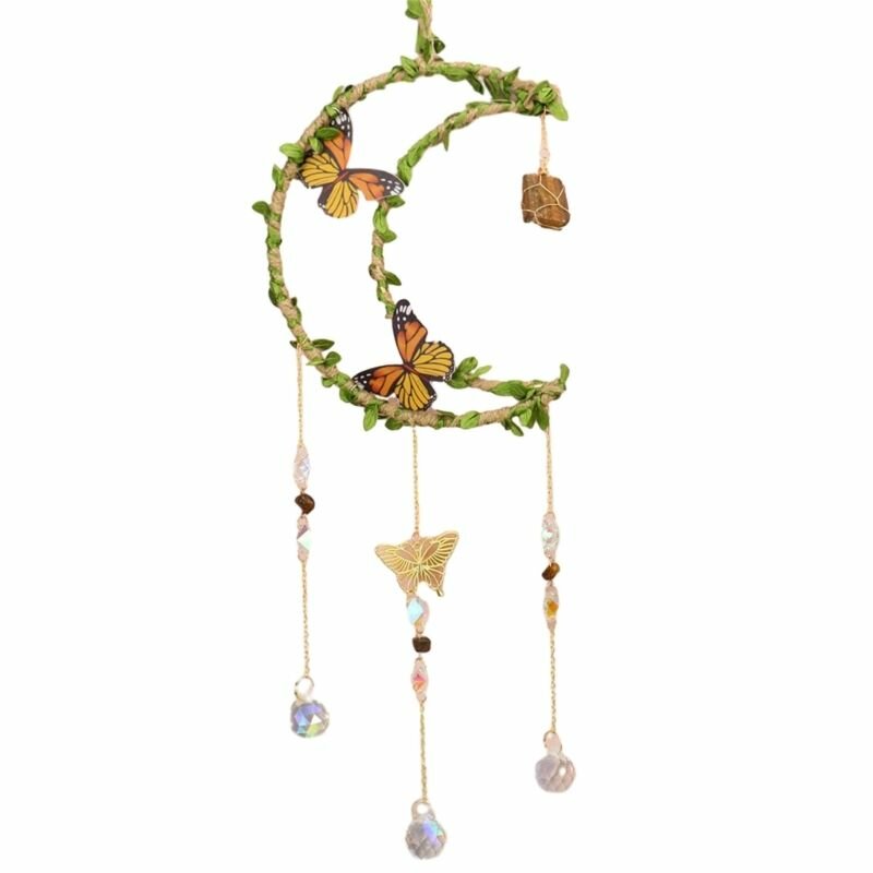 Подвеска Из Пеньковой Веревки "Ловец Солнца"-Тигровый Камень В Форме Луны