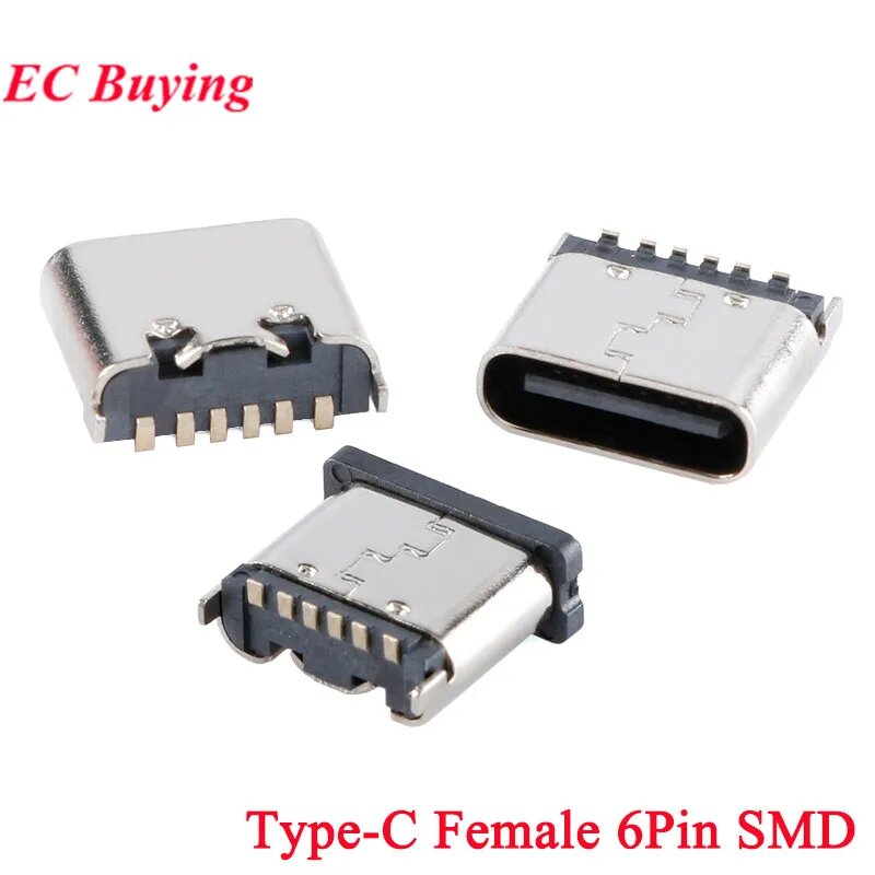 Разъемы USB Type-C 6PIN вертикальные, 10 шт.