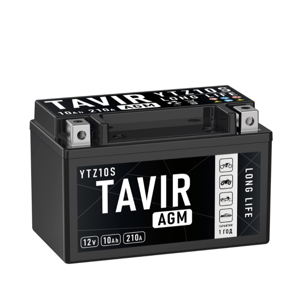 Аккумулятор мото TAVIR AGM YTZ10S 10Ah ПП 210A (150х86х93)