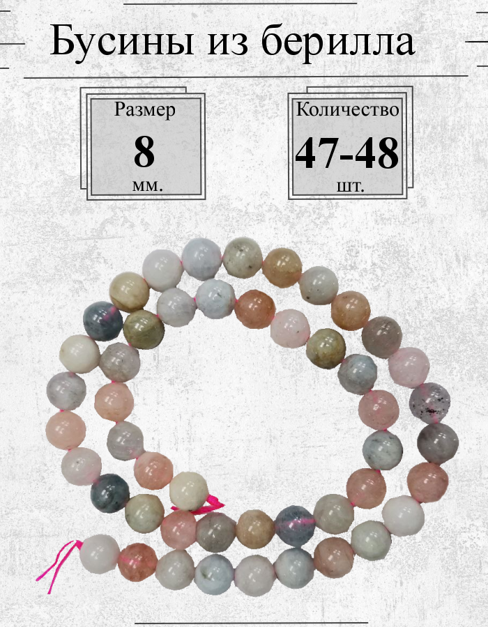 Бусины из берилла люкс 8 мм, длина нити 40 см, 48 бусин