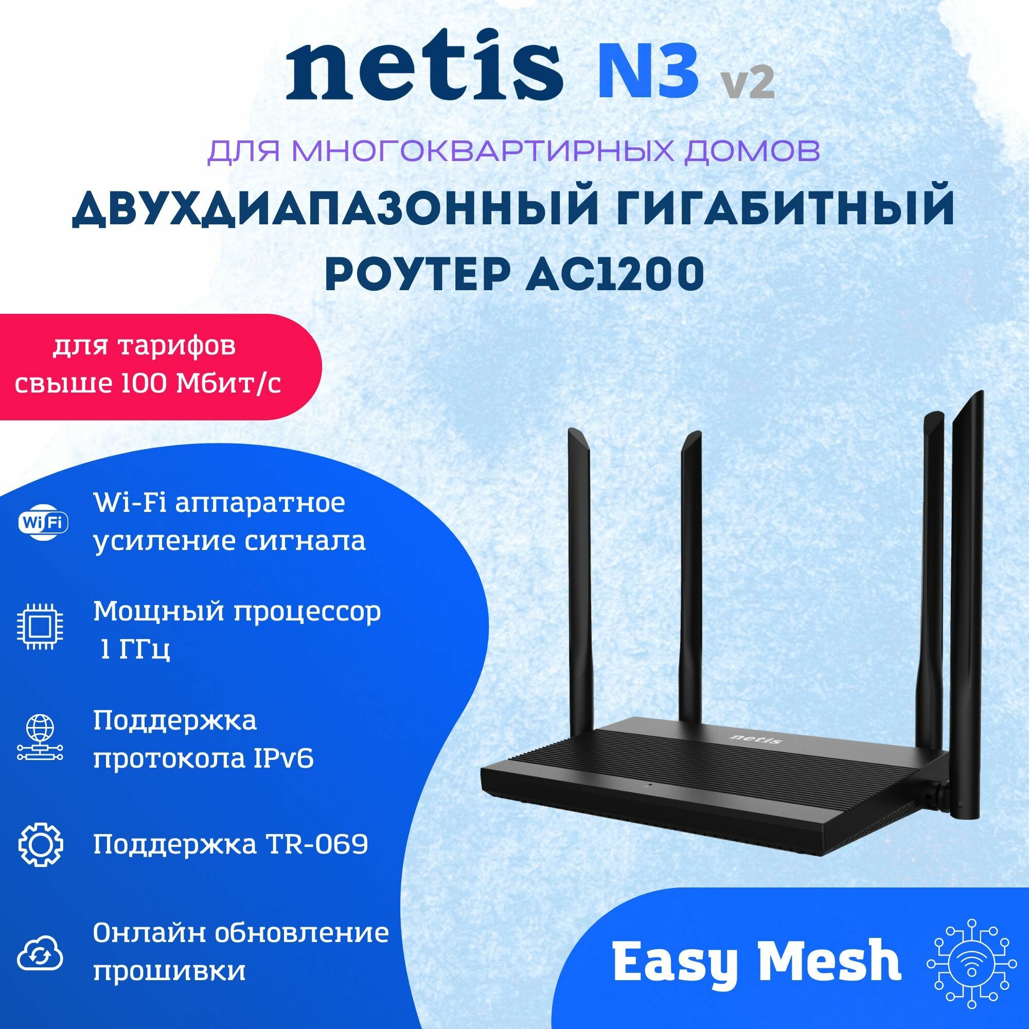 Роутер netis N3 Гигабитный Двухдиапазонный с поддержкой Easy Mesh