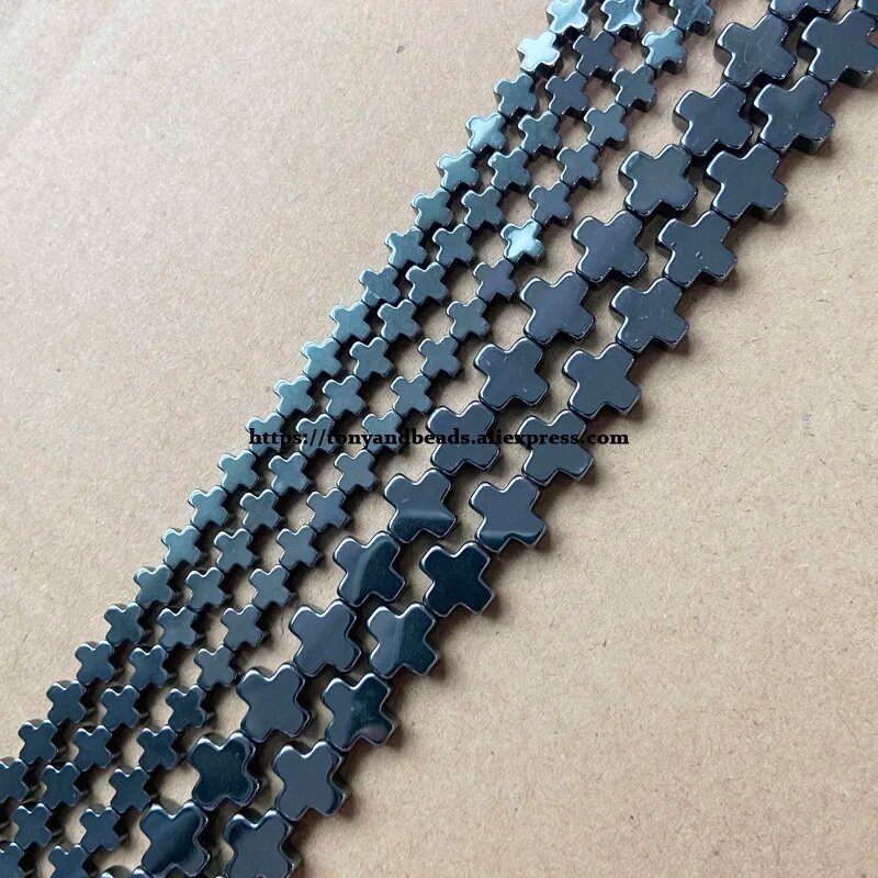 Гематит бусины крест 10x10 мм, 40шт, 15 дюймов