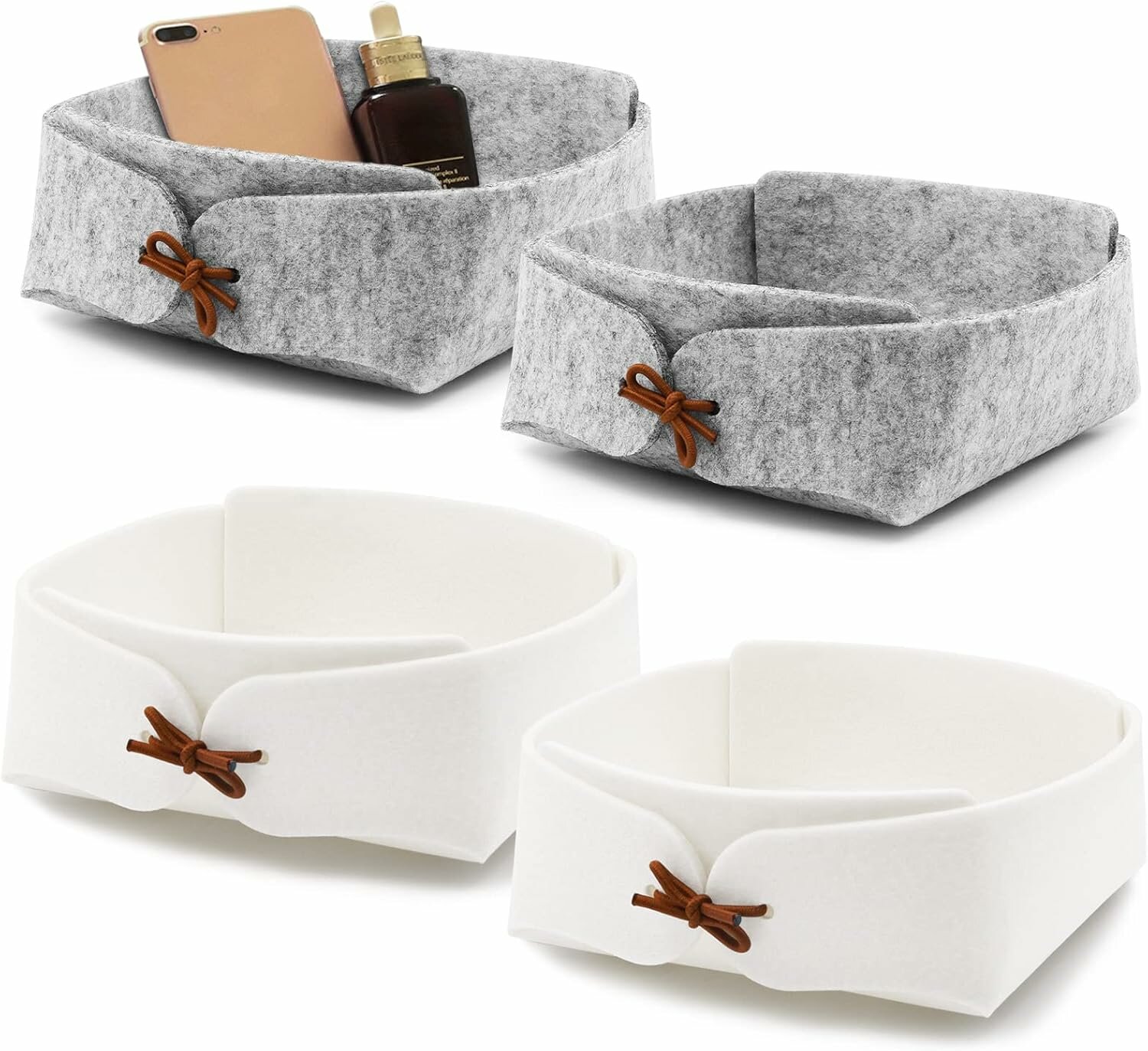 4 фетровых ящика для хранения, фетровые корзины для ключей дистанционного управления, закусок и мелочей (серый, белый)