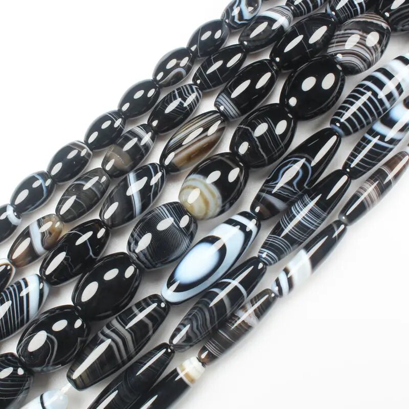 Черные полосатые агата бусины лаerf beads 15 дюймов 8x30mm
