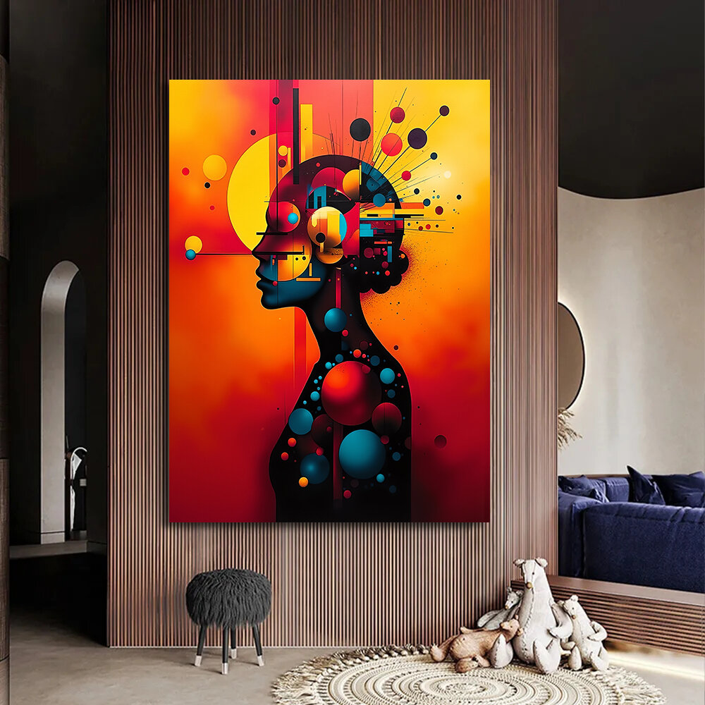 ПОП АРТ / силуэт девушки, яркая картина на стену / в гостинную, 40х60 см.