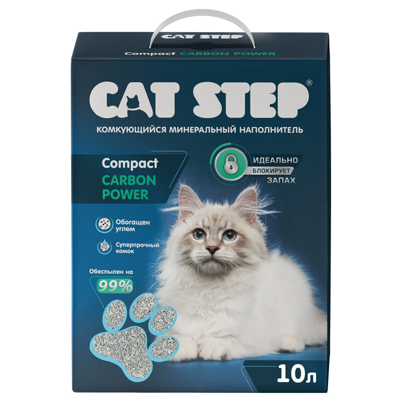 Cat Step Наполнитель комкующийся минеральный CAT STEP Compact Carbon Power, 10л, 8,4кг 8.4 кг