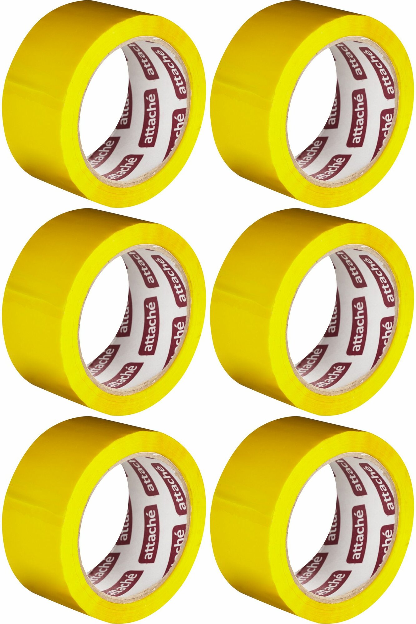 Attache Клейкая лента упаковочная 48мм х 66м, 45мкм, желтая, 6 шт