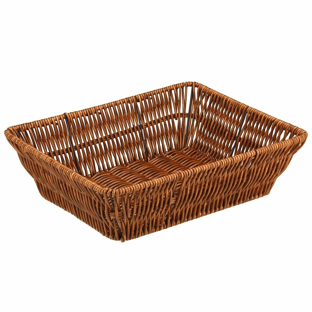 Корзина-сухарница КНР плетеная, 29х23 см, высота 8 см, полипропилен, коричневый, металлический каркас, форма прямоугольная