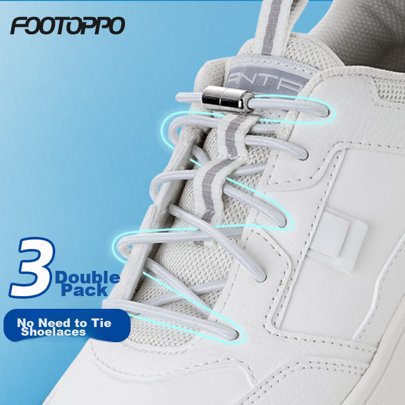 FOOTOPPO Adult Lazy Slip-On Shoes, White Round No-Tie Shoe Laces, Easy Elastic Band for Men And Women, Sports Shoe Laces with Buckle