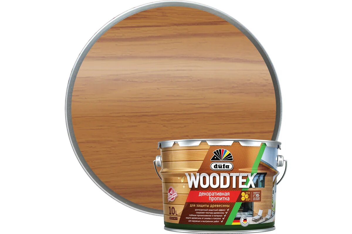 Пропитка Dufa Woodtex алкидная для защиты древесины, тик 9л