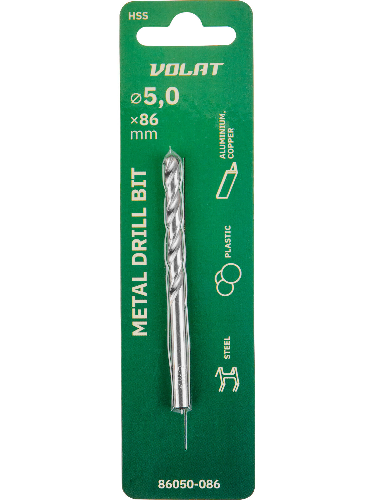 Сверло по металлу волат HSS спиральное 5х52х86 мм, цилиндрический хвостовик