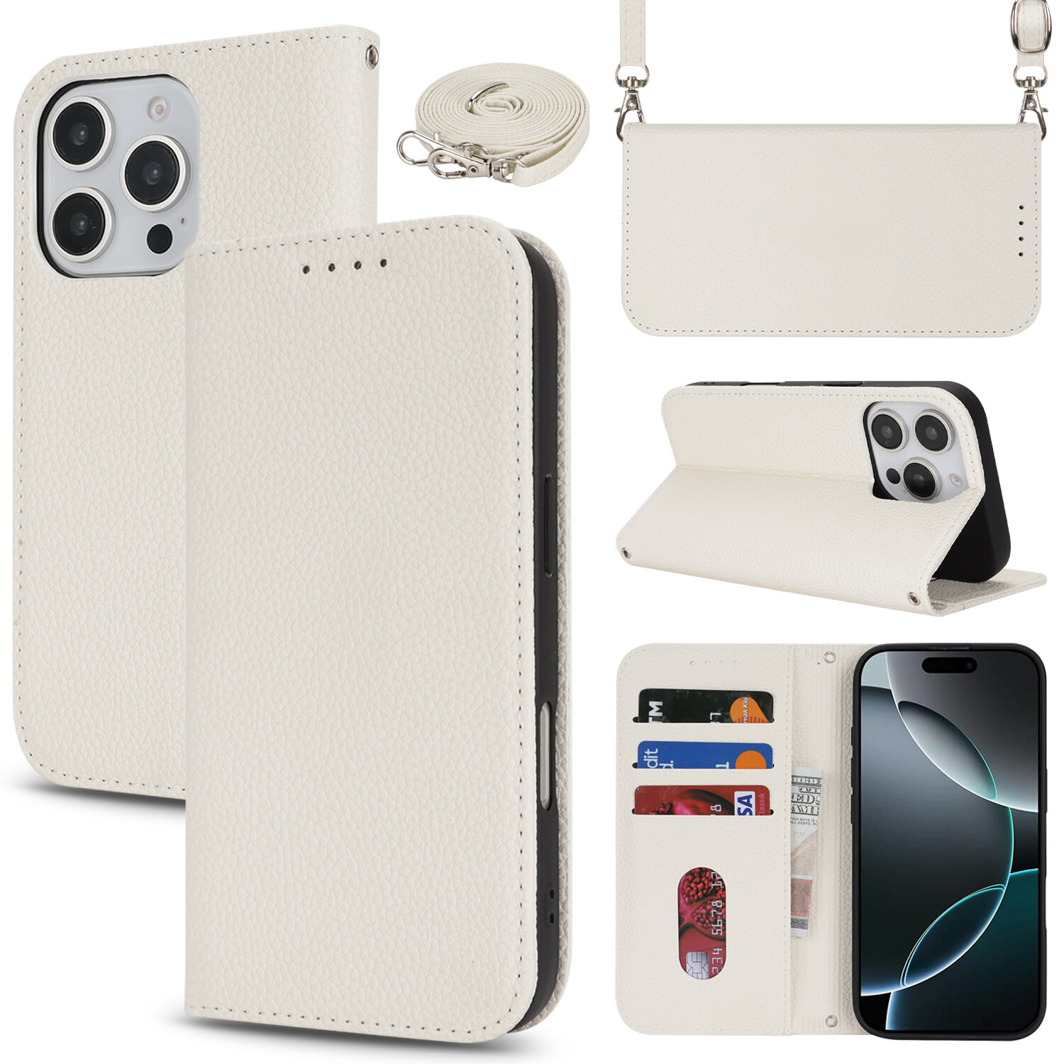 Чехол-книжка для iPhone 16 Pro White PU — надёжная защита смартфона