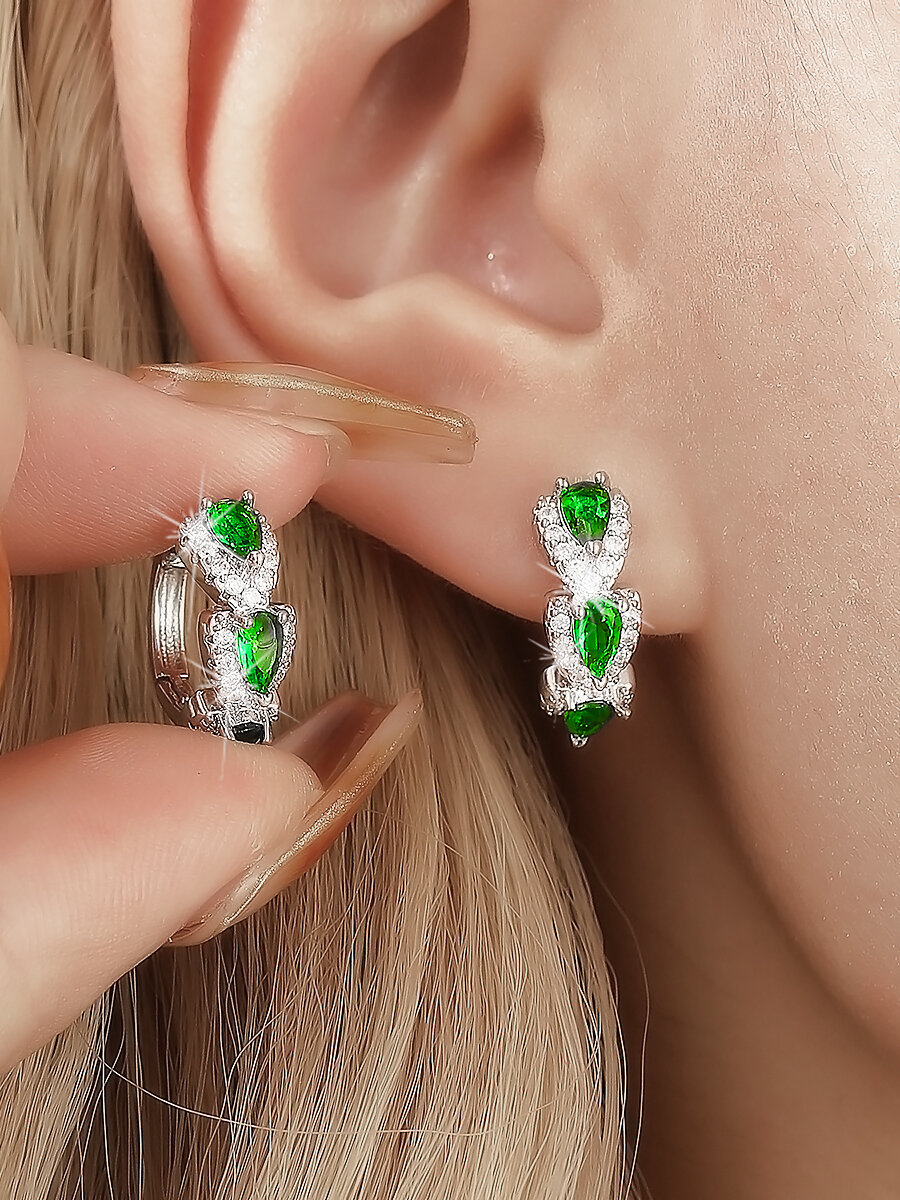 Серьги, горный хрусталь, циркон