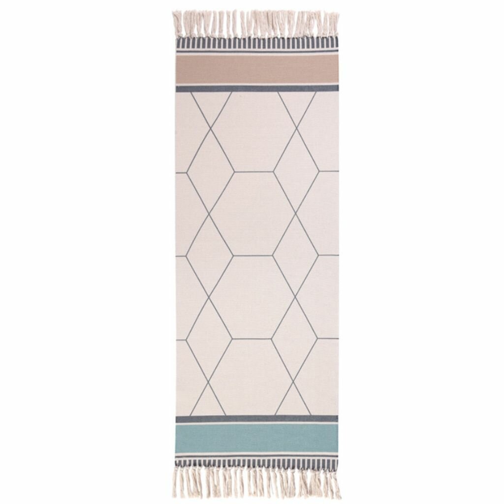 Богемный этнический хлопковый коврик с геометрическими полосками и ткаными кистями, напольный коврик, ковер