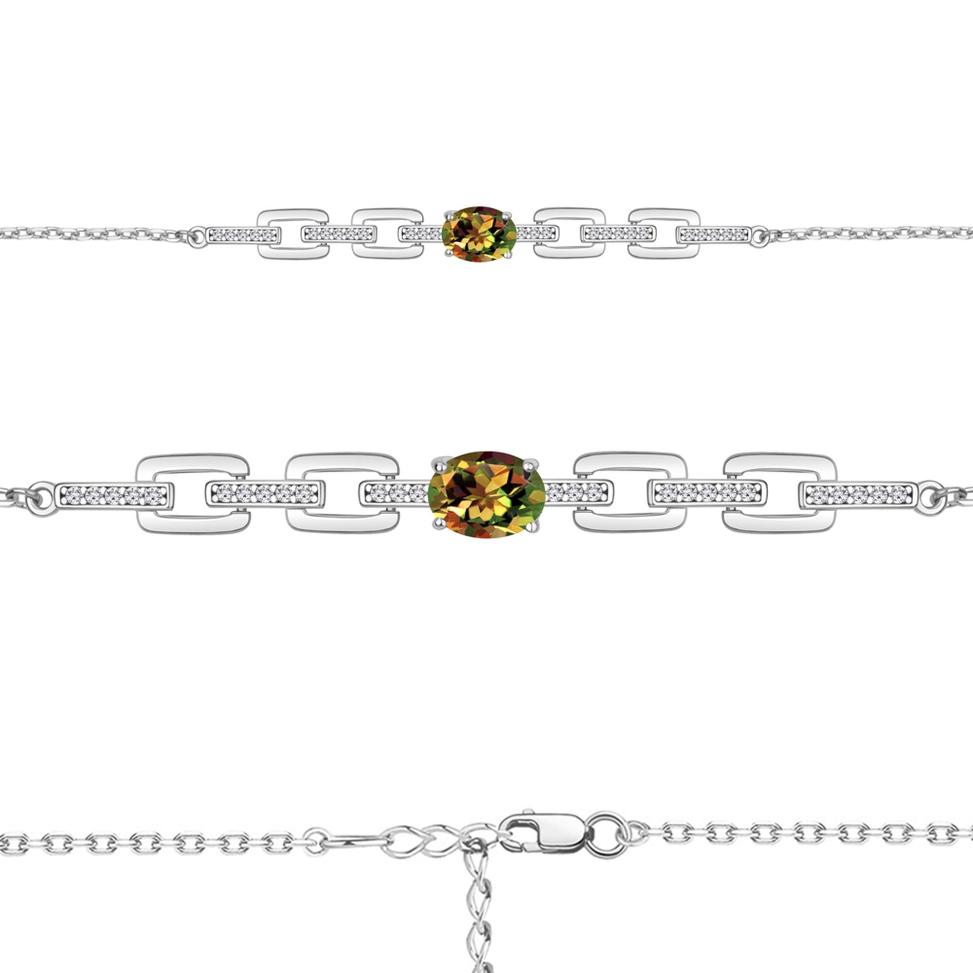 Браслет, серебро, 925 проба, родирование, султанит, фианит