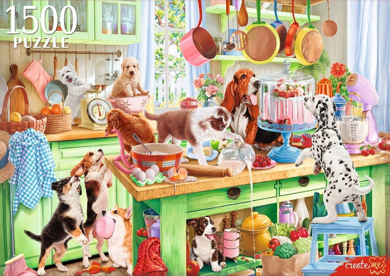 Пазл для взрослых Рыжий Кот 1500 деталей, элементов: Компания собак на кухне