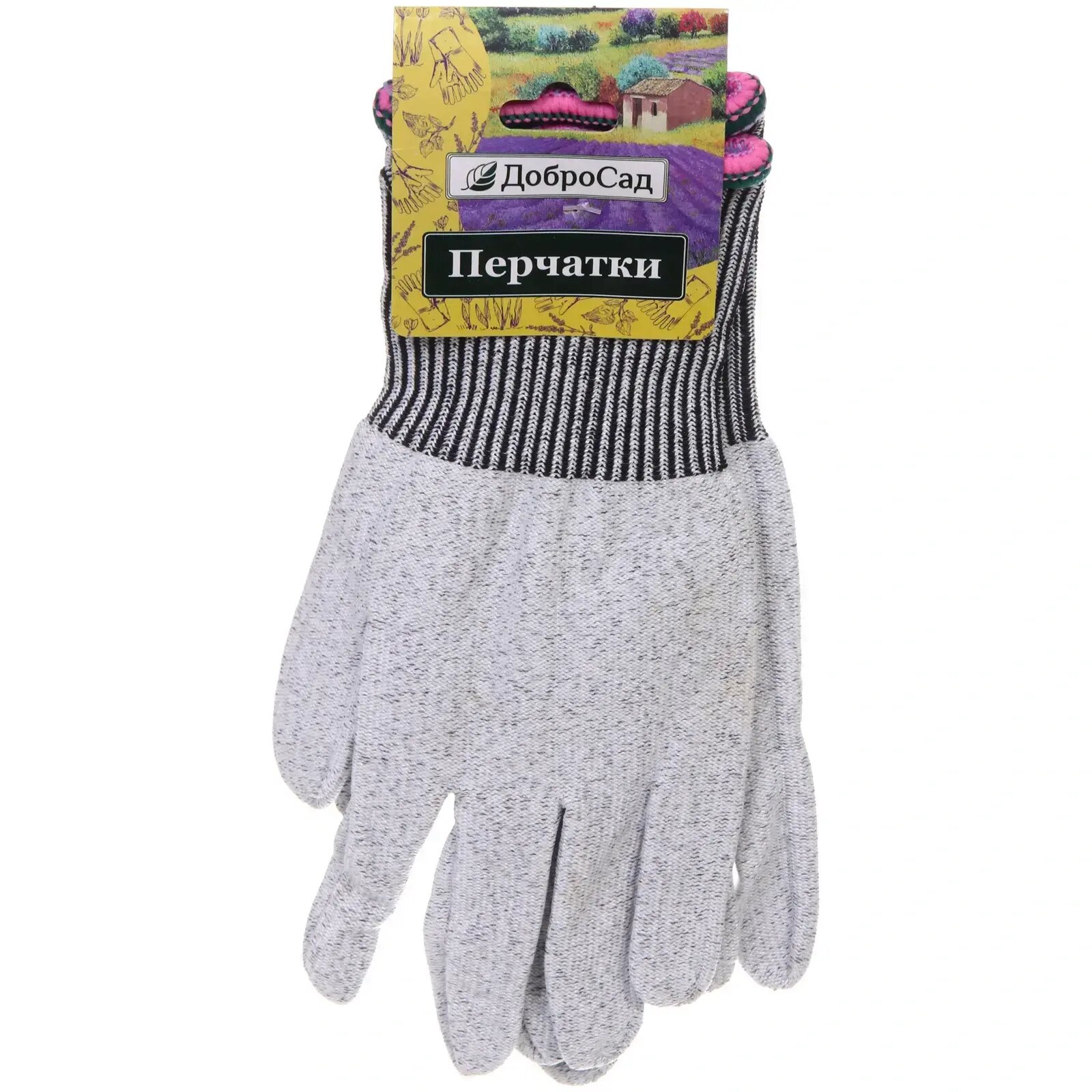 Перчатки полиэстер от порезов серые, антискользящие, универсальный размер, ДоброСад