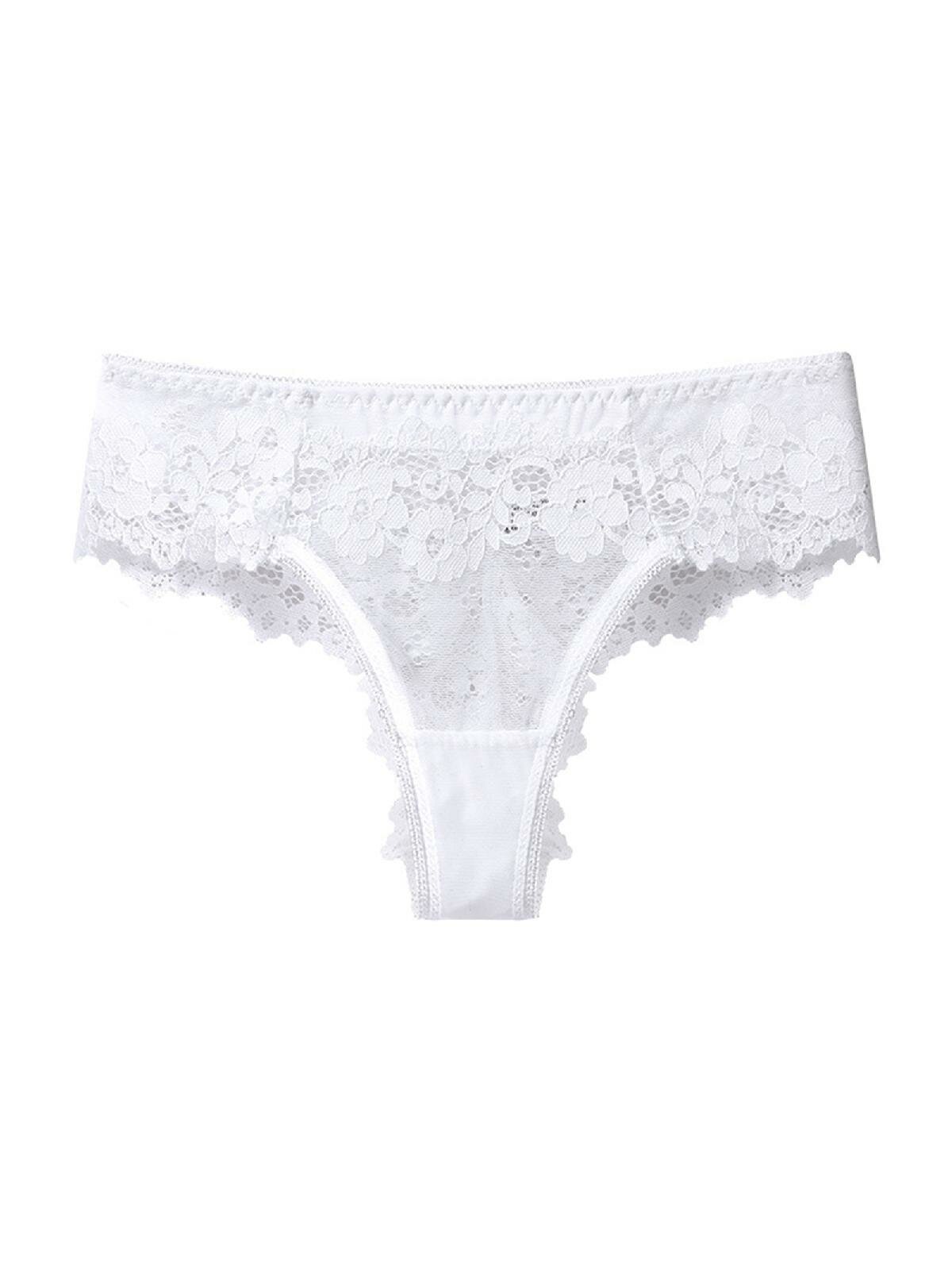 Цветочные кружевные сетчатые трудовые трудовые трусики для ежедневного износа и свиданий ночью, Белый - L